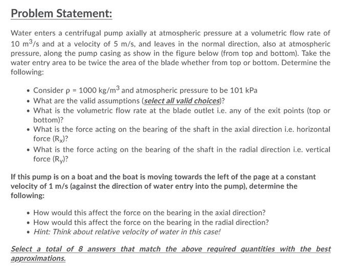 Solved Problem Statement: Water enters a centrifugal pump | Chegg.com
