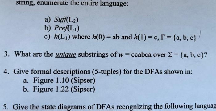 Solved string, enumerate the entire language: b) Pref(L1) c) | Chegg.com