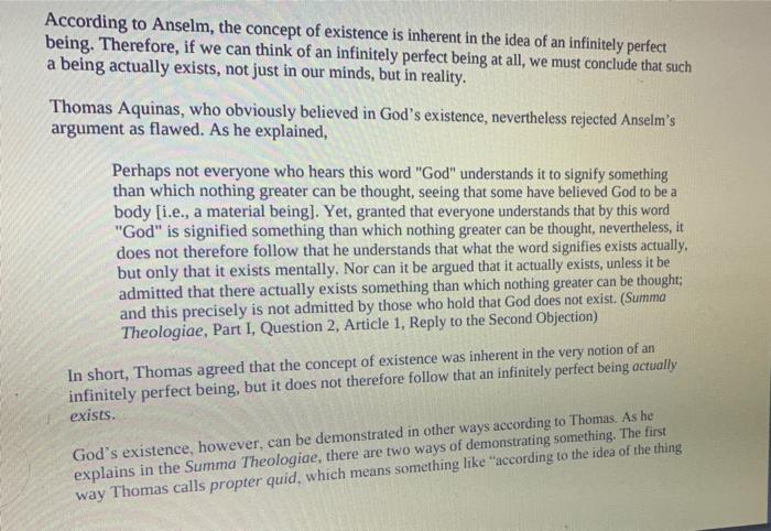 Solved CAN GOD'S EXISTENCE BE PROVEN? According to Thomas | Chegg.com