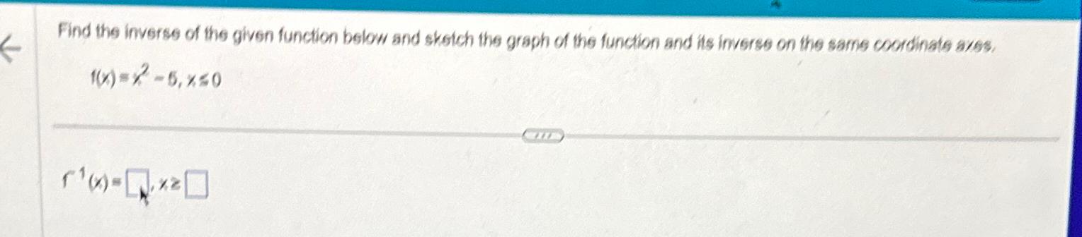 Solved Find the inverse of the given function below and | Chegg.com