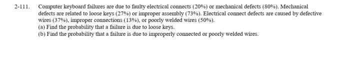 Solved 2-111. Computer keyboard failures are due to faulty | Chegg.com