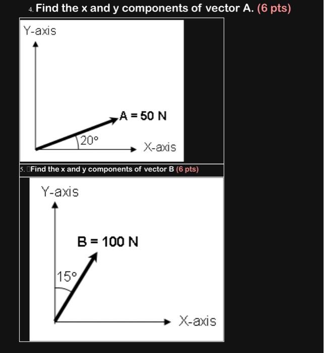 Solved 4. Find the x and y components of vector A. (6 pts) | Chegg.com