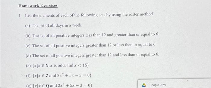 Solved Homework Exercises 1. List the elements of each of | Chegg.com