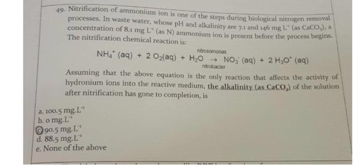 Solved 29. Nitrification of ammonium ion is one of the steps | Chegg.com