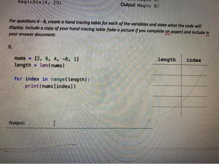 Solved Output: x=4 y=1 8. nums = [2, 6, 4, -8, 1] index for | Chegg.com