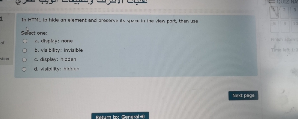 Solved In HTML to hide an element and preserve its space in | Chegg.com