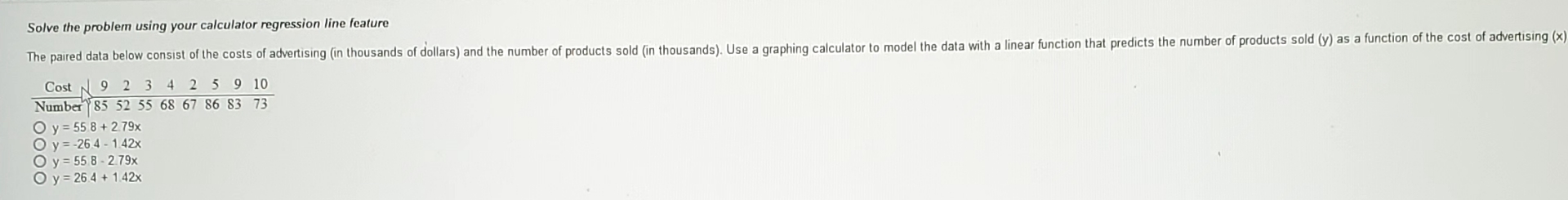 Solved Solve the problem using your calculator regression | Chegg.com