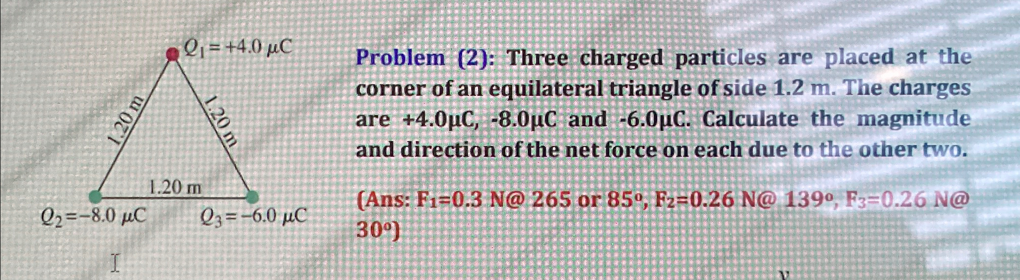 Solved Problem (2): Three charged particles are placed at | Chegg.com