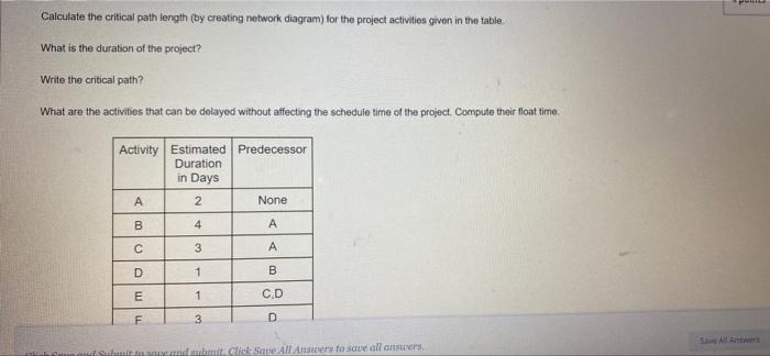 Solved Calculate the critical path length (by creating | Chegg.com