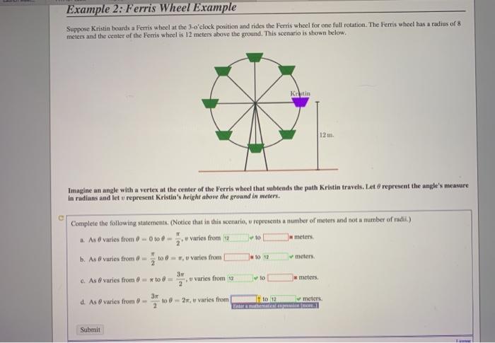 Solved Example 2: Ferris Wheel Example Suppose Kristin board | Chegg.com