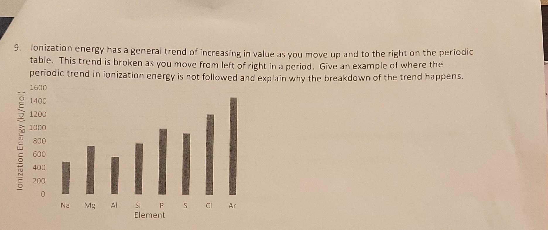 Solved 9. Ionization energy has a general trend of | Chegg.com