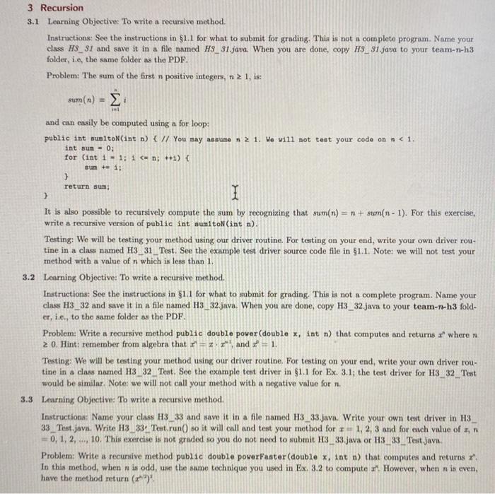 Solved 3 Recursion 3.1 Learning Objective: To write a | Chegg.com