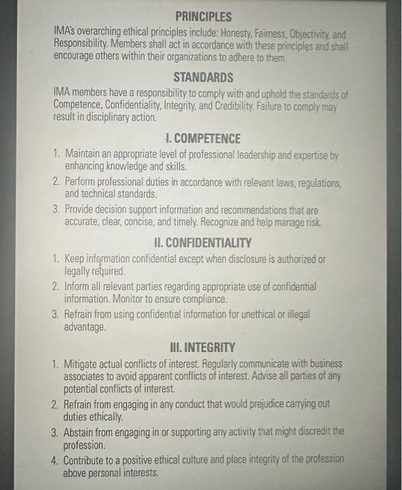 Required: Using the IMA's Statement of Ethical | Chegg.com