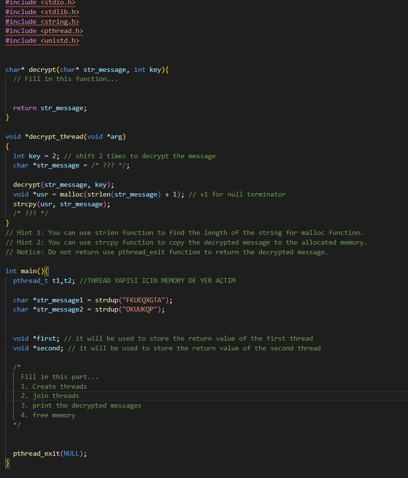 Solved Complete the missing lines of thread functions. Those | Chegg.com