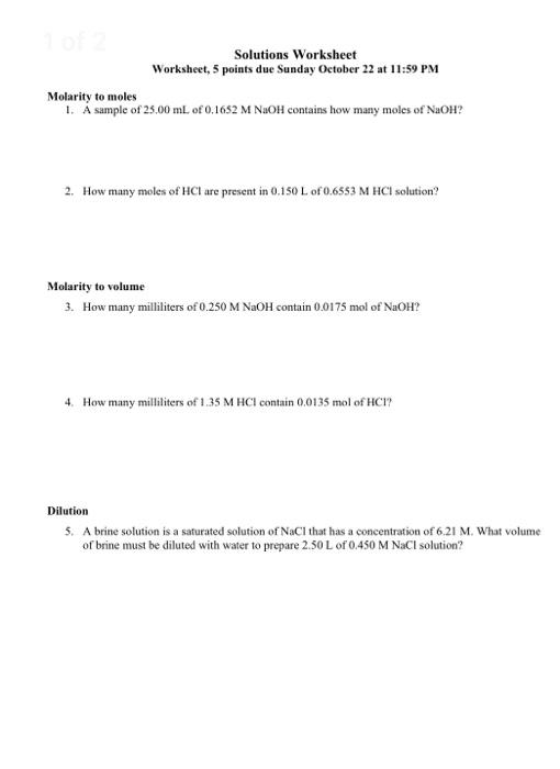 Solved Solutions Worksheet Worksheet, 5 points due Sunday | Chegg.com