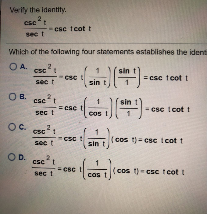 Solved Verify the identity. 2 CSC = csc tcott sect Which of | Chegg.com