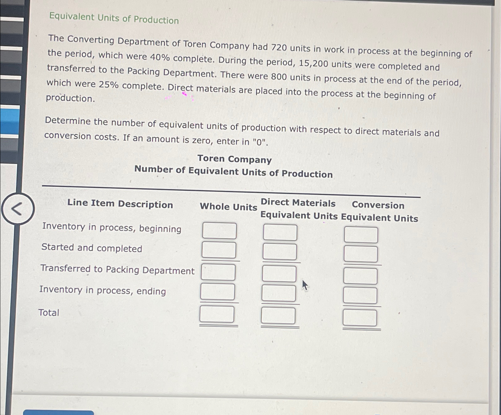 Solved Equivalent Units of ProductionThe Converting | Chegg.com