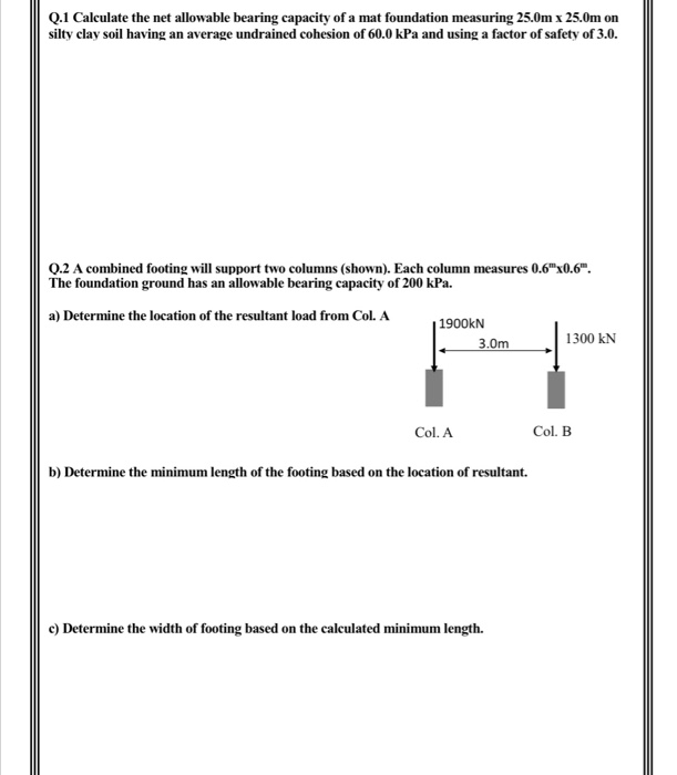 Solved Q.1 Calculate the net allowable bearing capacity of a | Chegg.com