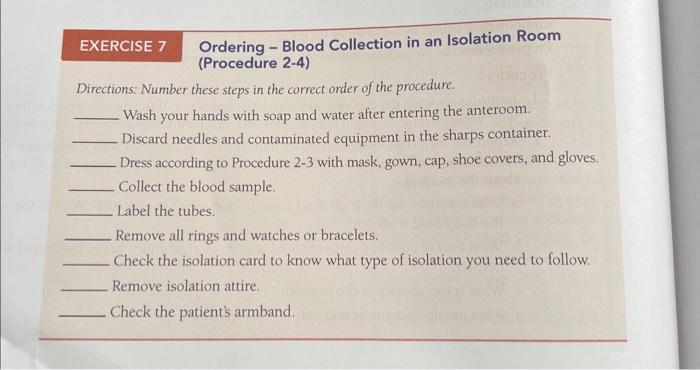Solved Ordering - Blood Collection in an Isolation Room | Chegg.com