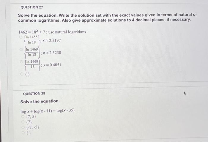Solved QUESTION 27 Solve the equation. Write the solution | Chegg.com
