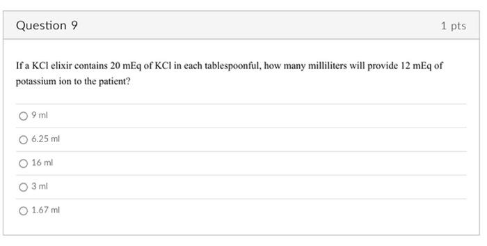 Solved If a KCl elixir contains 20mEq of KCl in each | Chegg.com