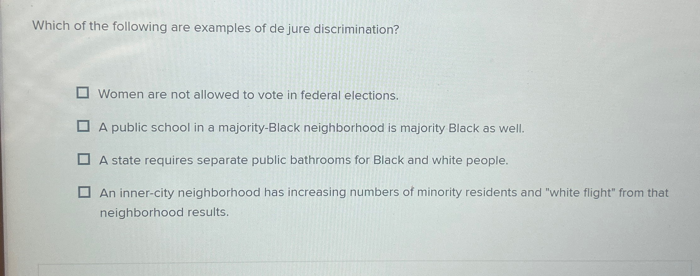 Solved Which of the following are examples of de jure | Chegg.com