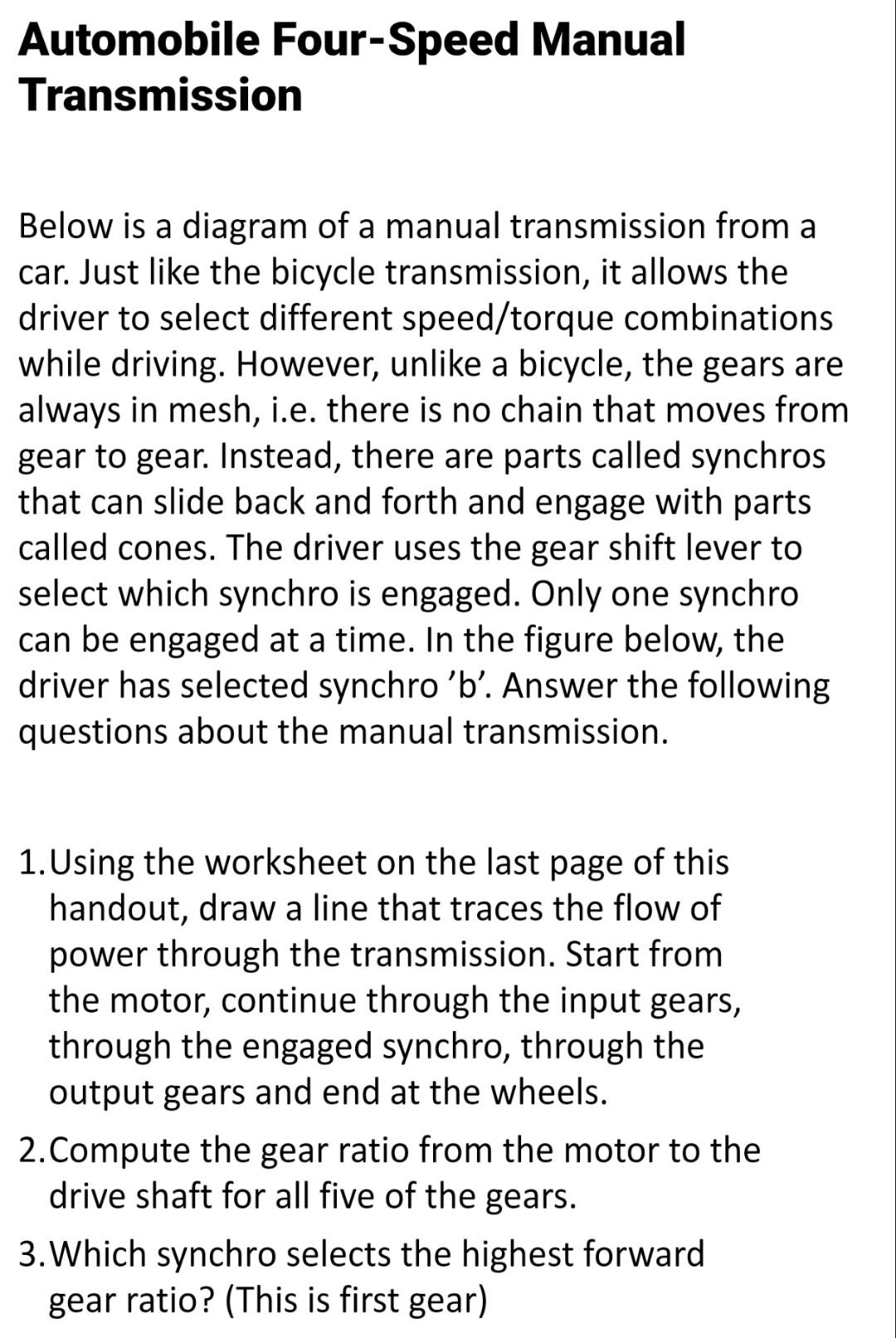 Solved Automobile Four-Speed Manual Transmission Below is a | Chegg.com