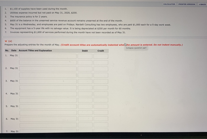 Solved CALCULATOR PRINTER VERSION BACK NEXT Problem 3-01A | Chegg.com