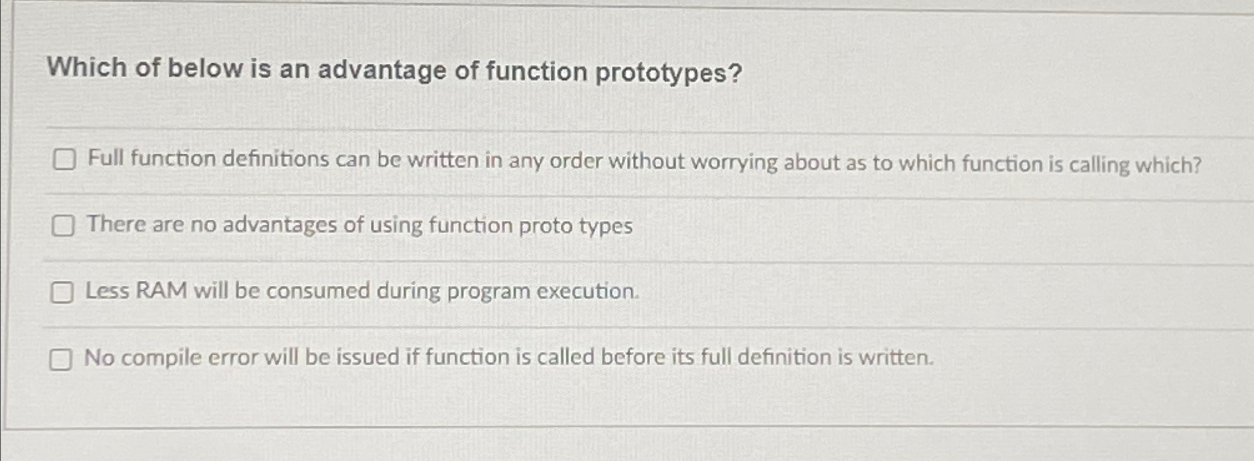 Solved Which of below is an advantage of function | Chegg.com
