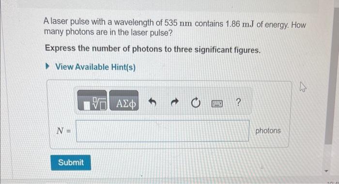 Solved A laser pulse with a wavelength of 535 nm contains | Chegg.com