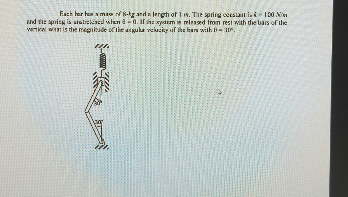 Solved Each bar has a mass of 8-kg ﻿and a length of 1m. ﻿The | Chegg.com