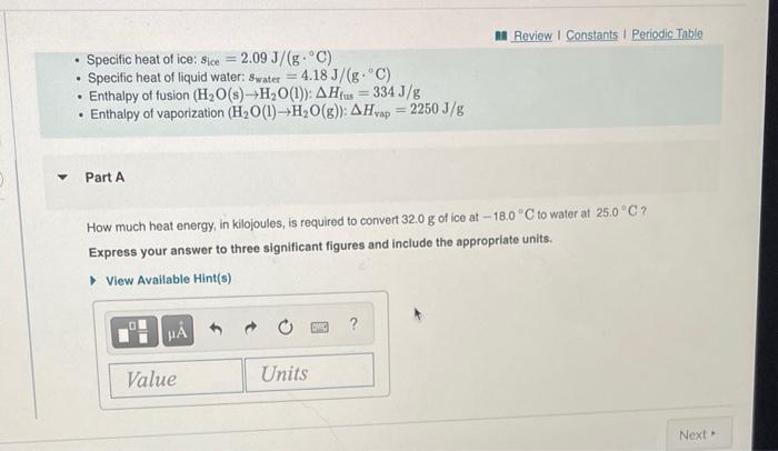 Solved 6 of 10 Equations The heat energy associated with a | Chegg.com