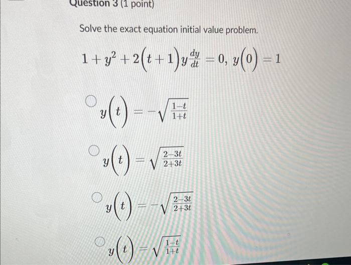 Solved Solve the exact equation initial value problem. | Chegg.com