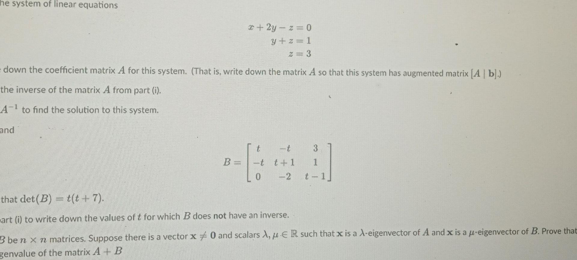 Solved he system of linear equations x+2y=z=0 y+z=1 2 = 3 | Chegg.com