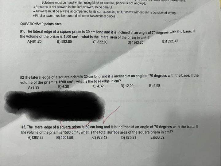 Solved Solutions must be hand written using black or blue | Chegg.com