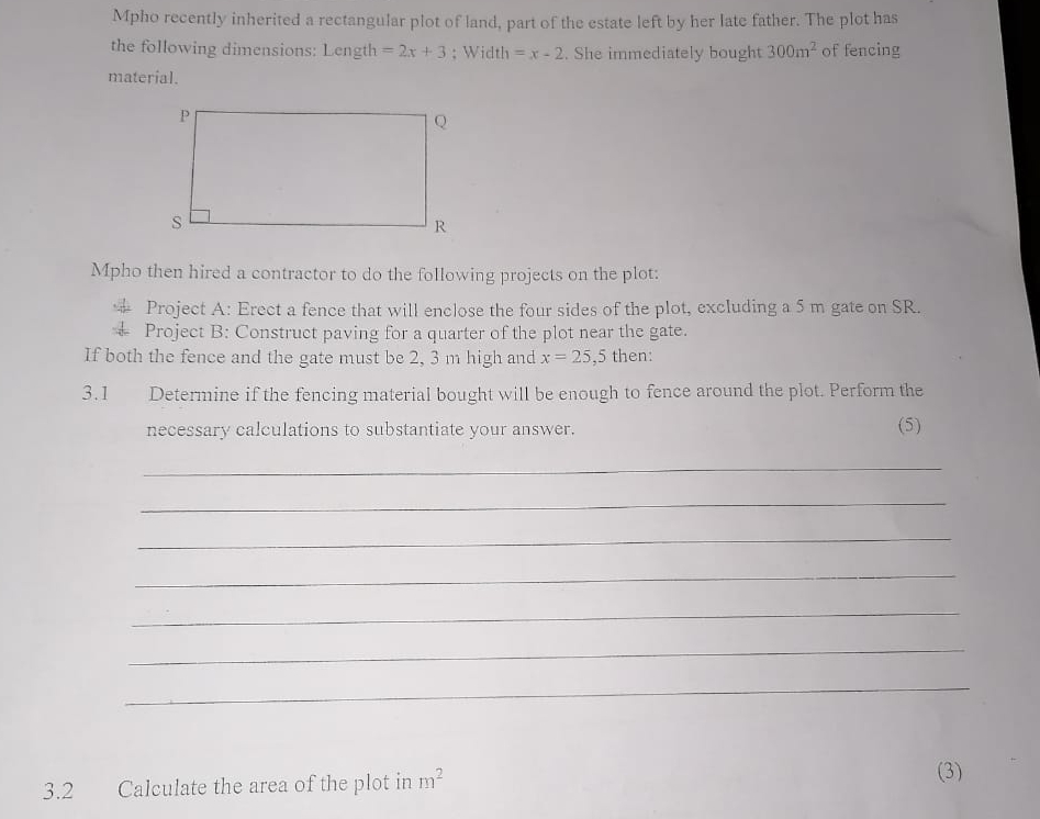 Solved Mpho recently inherited a rectangular plot of land, | Chegg.com