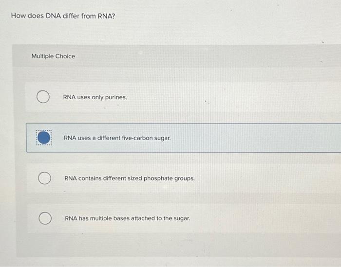 Solved How does DNA differ from RNA? Multiple Choice RNA | Chegg.com