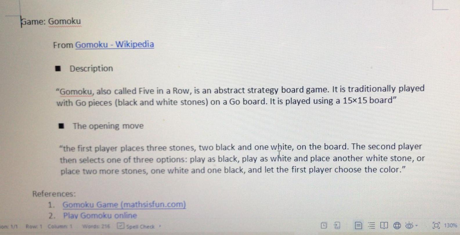 Solved Description "Gomoku, also called Five in a Row, is an | Chegg.com