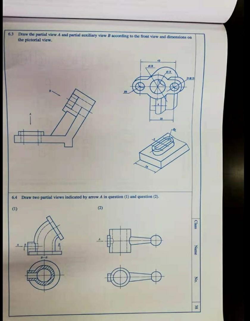 Solved 6.3 Draw the partial view A and partial auxiliary | Chegg.com