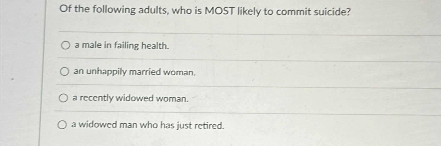 Solved Of the following adults, who is MOST likely to commit | Chegg.com