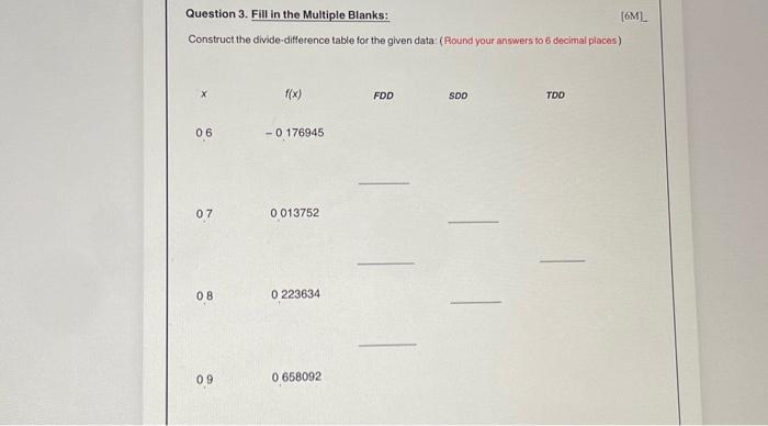 Solved Question 3. Fill in the Multiple Blanks: Construct | Chegg.com