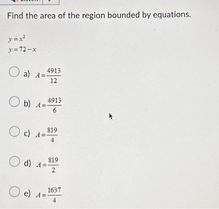 Solved Find the area of the region bounded by equations. | Chegg.com