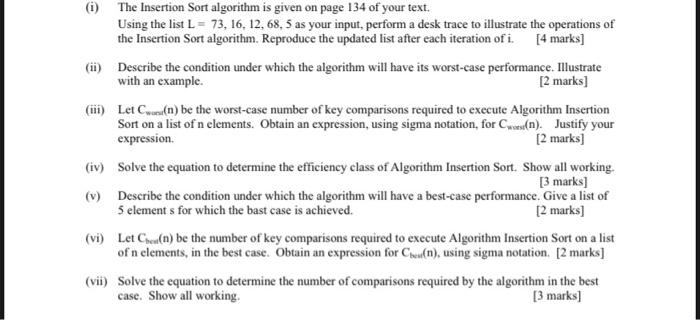 Solved I The Insertion Sort Algorithm Is Given On Page 134 0435