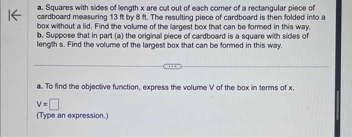 Solved a. Squares with sides of length x are cut out of each | Chegg.com