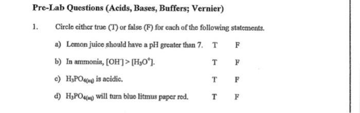 Solved Pre-Lab Questions (Acids, Bases, Buffers; Vernier) 1. | Chegg.com