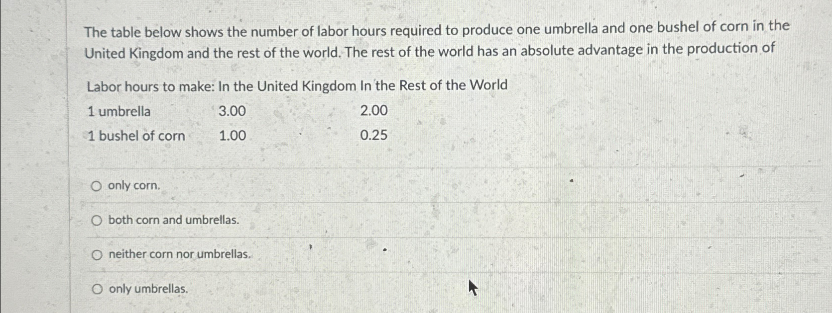 Solved The table below shows the number of labor hours | Chegg.com