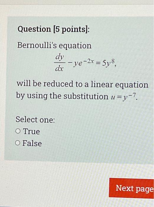 Solved Question [5 points]: Bernoulli's equation | Chegg.com