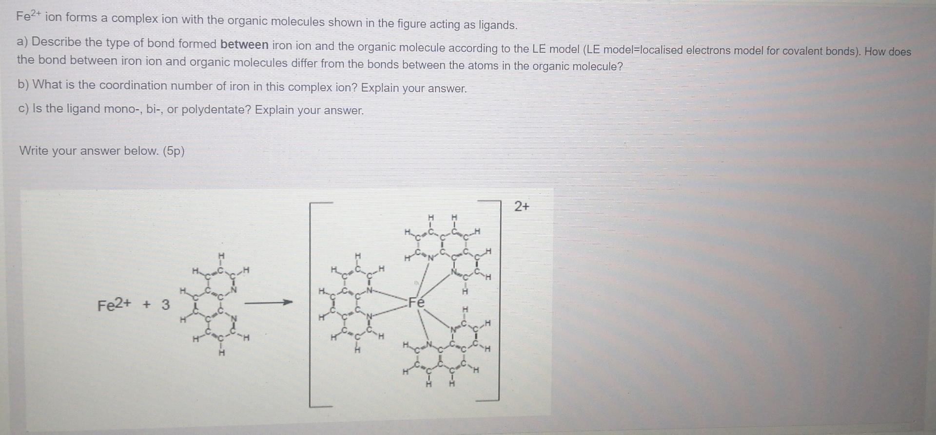 Solved Fe2+ ion forms a complex ion with the organic | Chegg.com