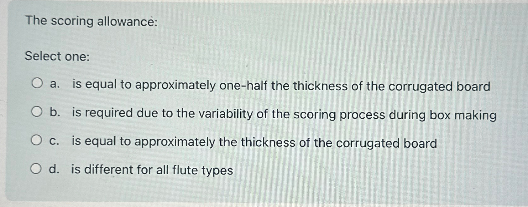 Solved The scoring allowance:Select one:a. ﻿is equal to | Chegg.com