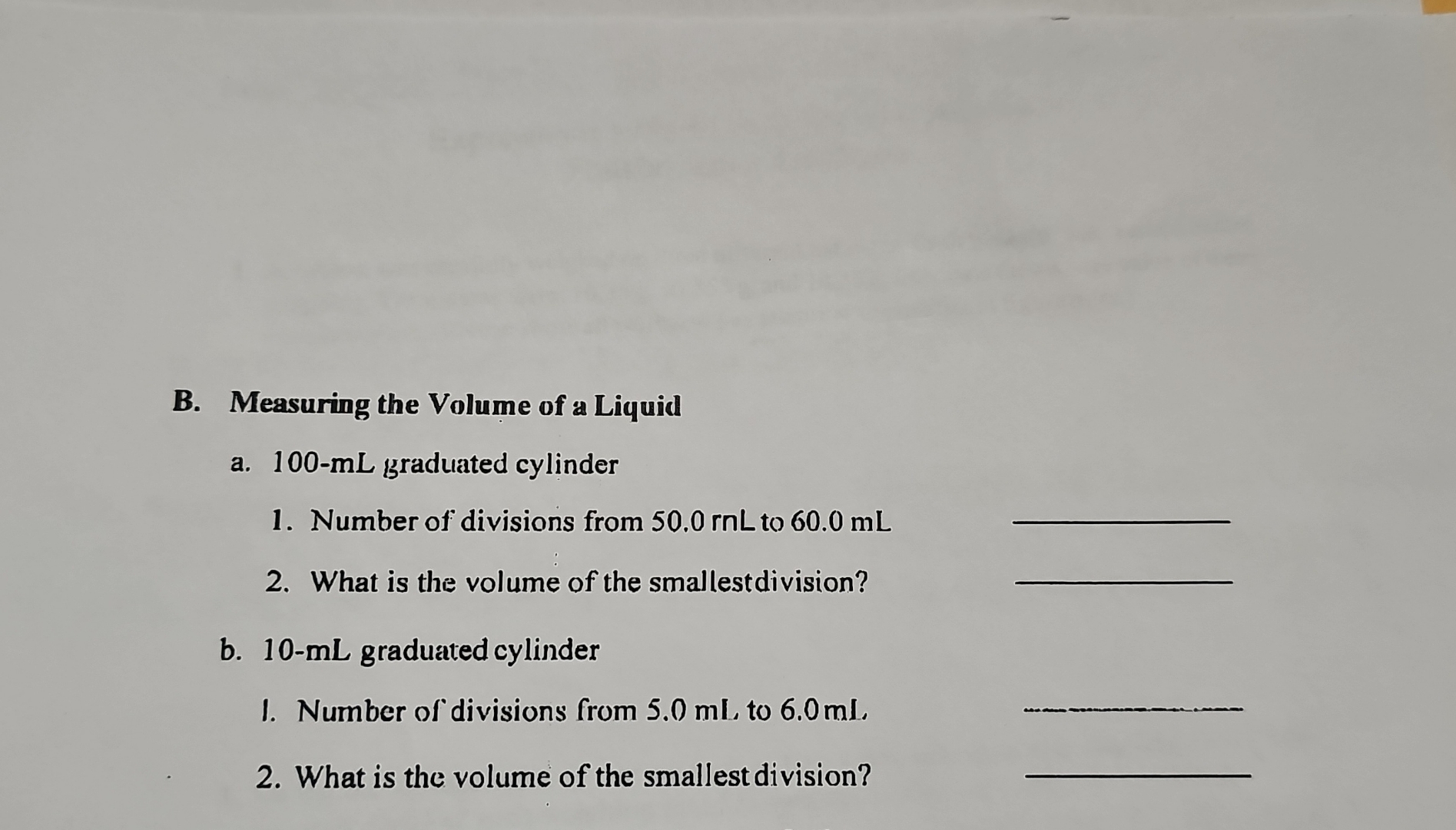 Solved B. ﻿Measuring the Volume of a Liquida. 100-mL | Chegg.com